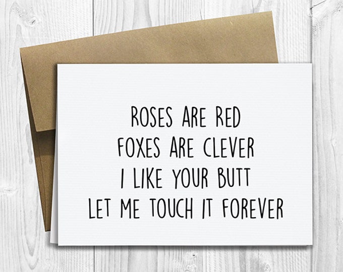 PRINTED Roses Are Red, I Like Your Butt 5x7 Greeting Card - Funny ...