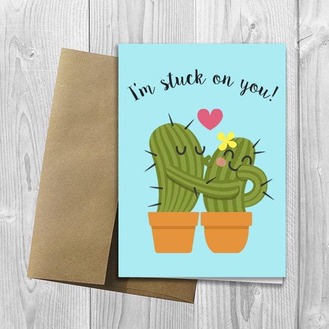 PRINTED Cactus Love I'm Stuck On You 5x7 Greeting Card | Etsy