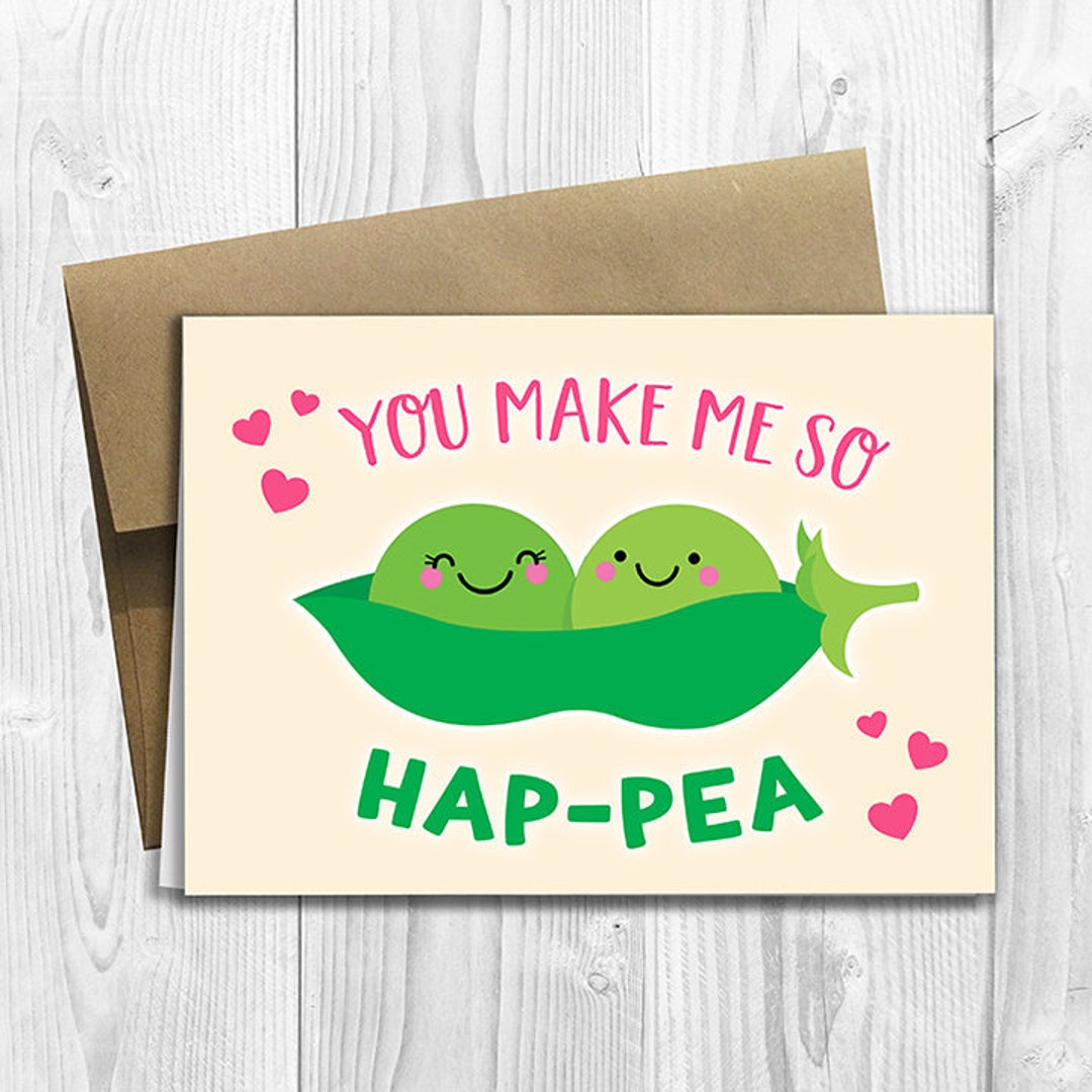 PRINTED You Make Me so Happy (hap-pea) - 5x7 Cute Peas in a Pod Couple ...