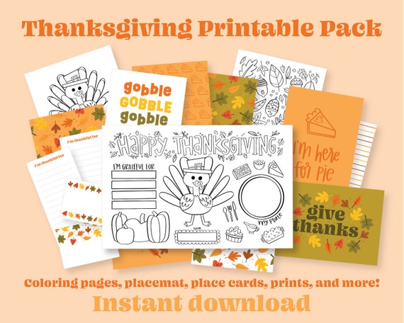 Thanksgiving Printables Pack Instant Download Colorable | Etsy
