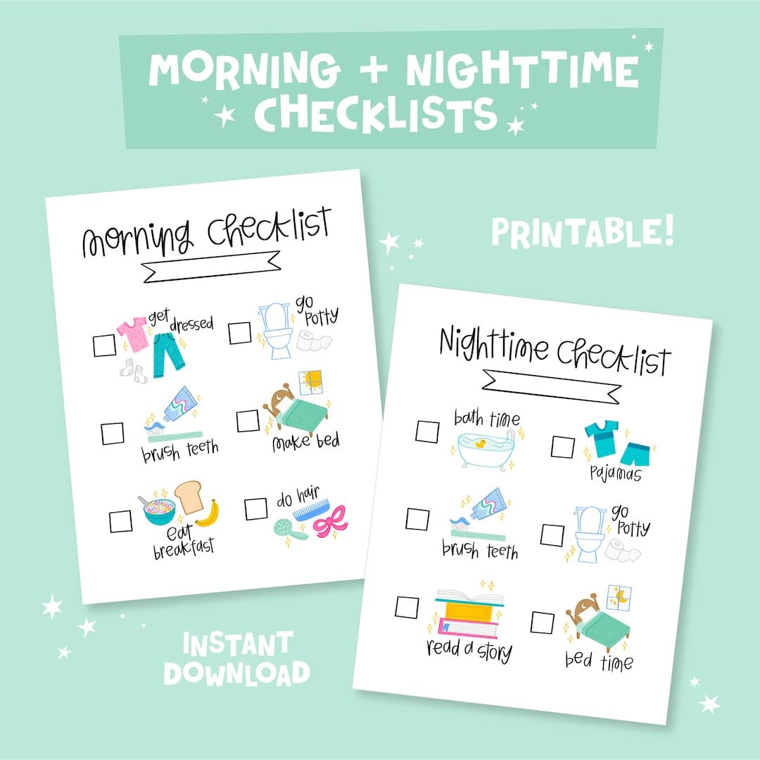 Kids Checklist Morning and Nighttime, Kids Chore Chart Printable ...