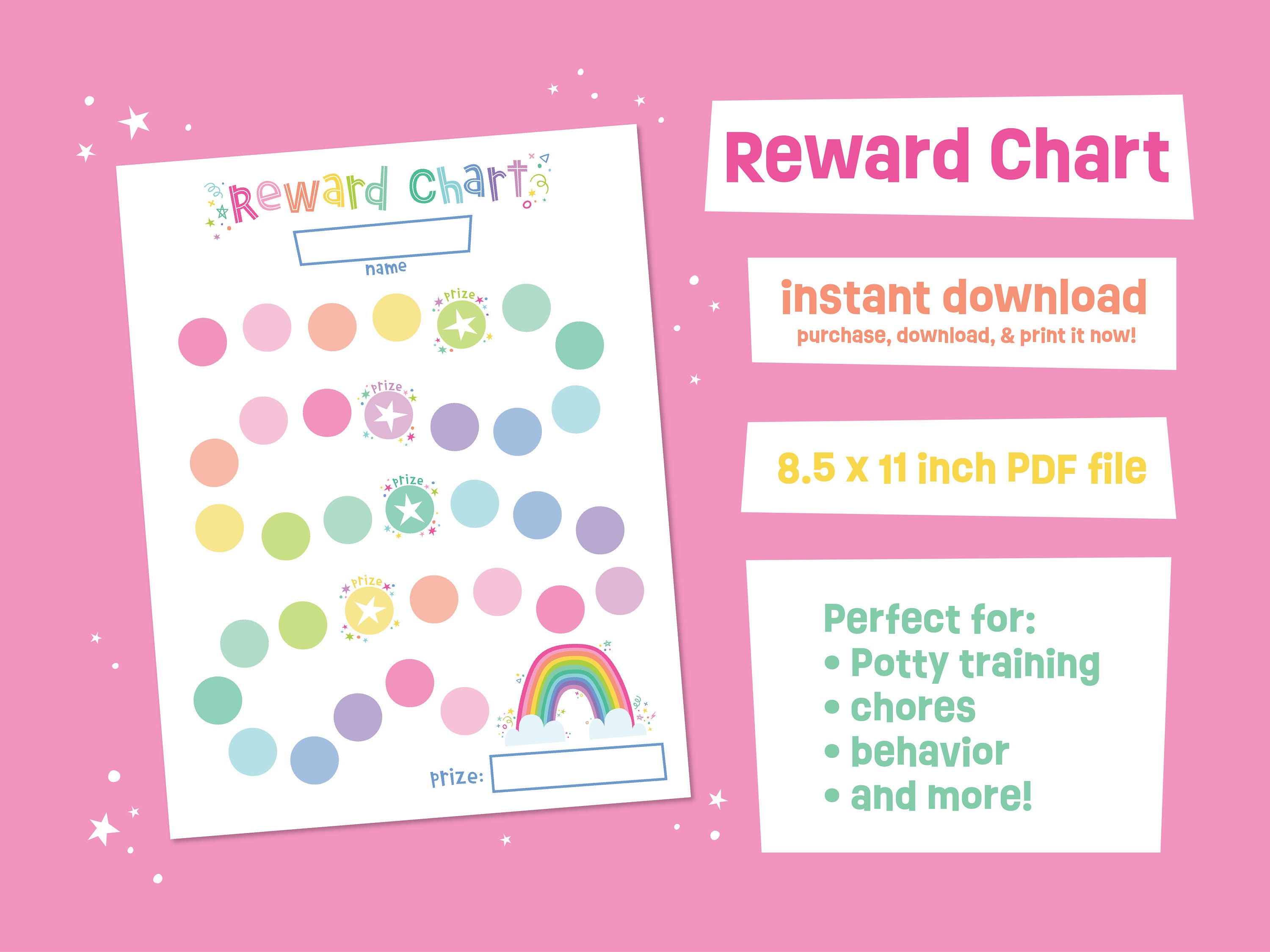 Reward Chart Printable Instant Download, Potty Training Chart, Behavior ...