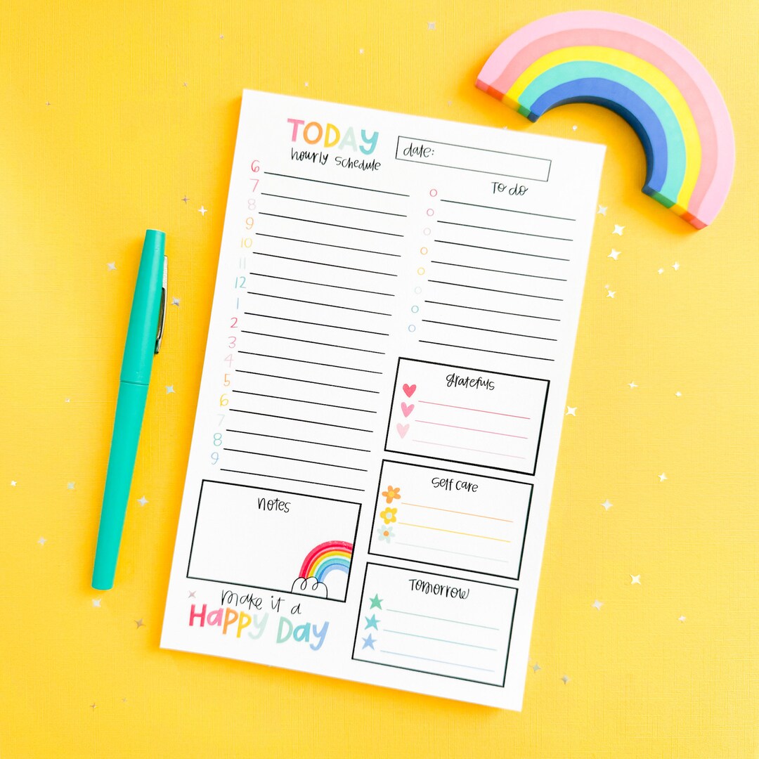 Daily Planner Notepad // Colorful Happy Schedule // Daily Schedule ...