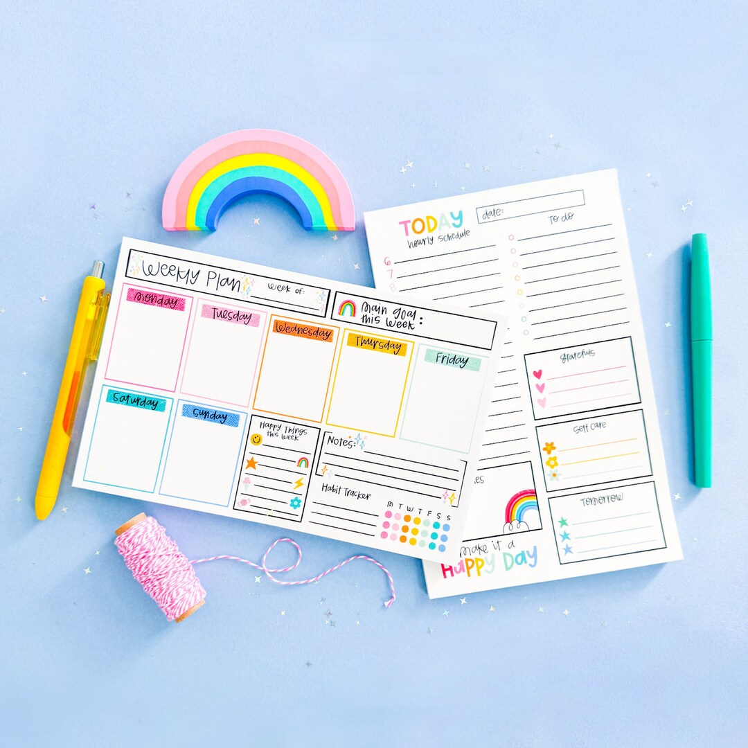 Planner Notepad Bundle // Colorful Happy Schedule // Daily and Weekly ...