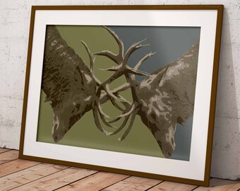 Stag head print | Etsy