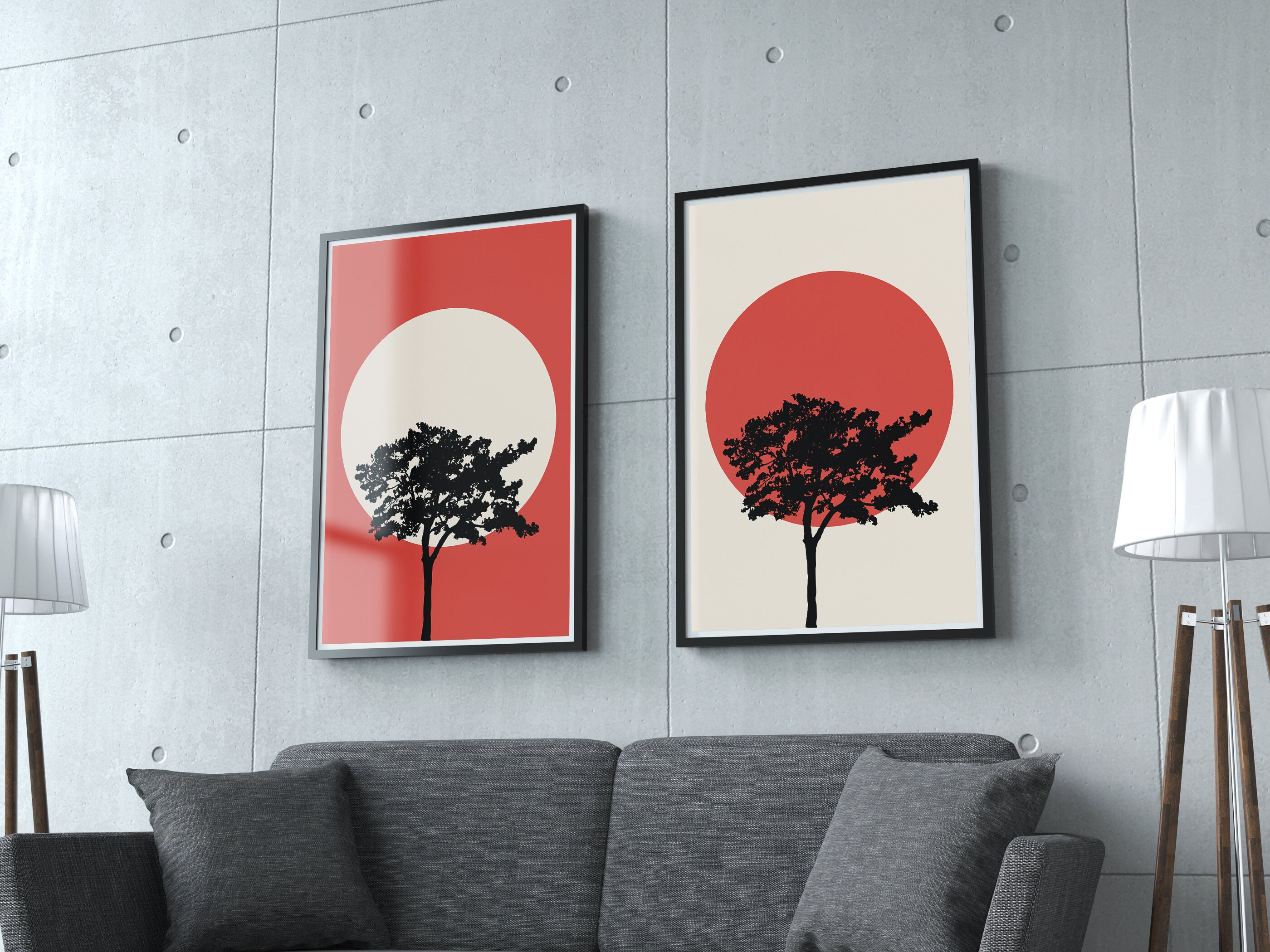 Scandinavian Tree Wall Art Set Red Wall Art Print Nordic - Etsy UK