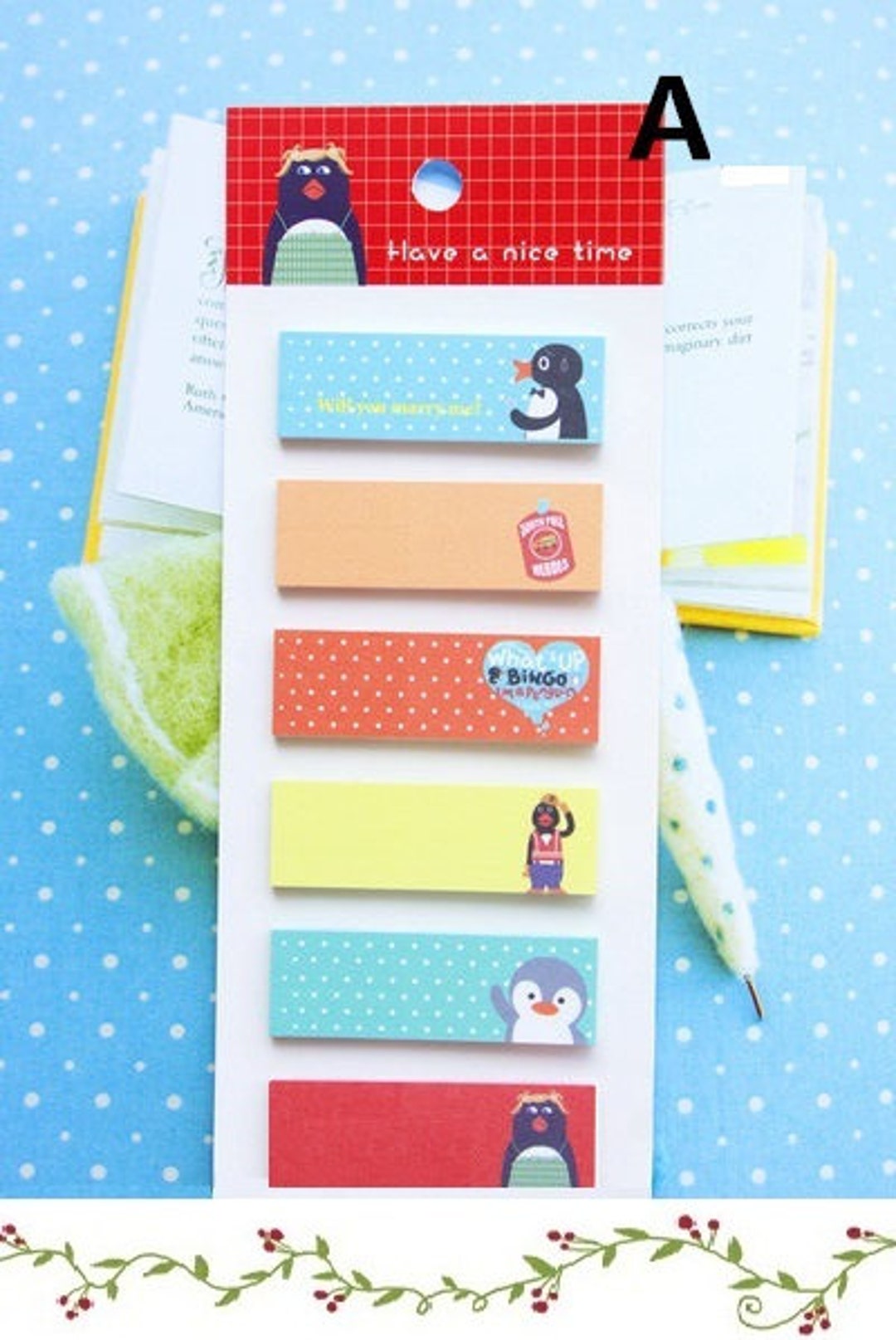Kawaii Penguin Sticky Note A Penguin Bookmark Penguin - Etsy