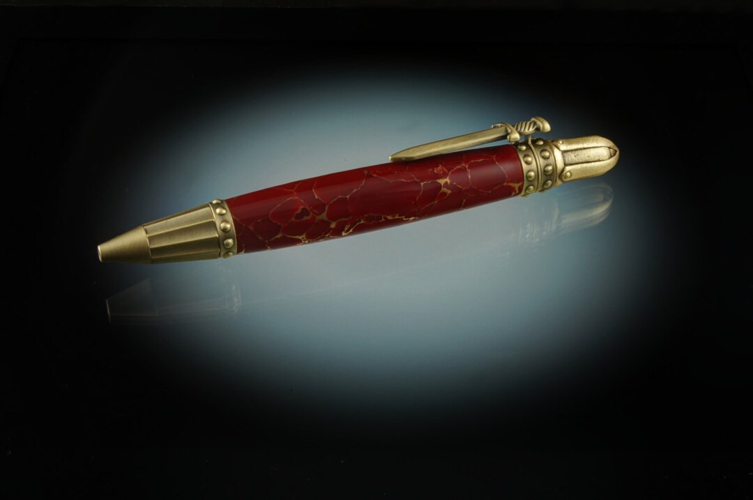 Knights Helmet Ballpoint Pen: Red Stone, Antique Brass, Sword Clip - Etsy