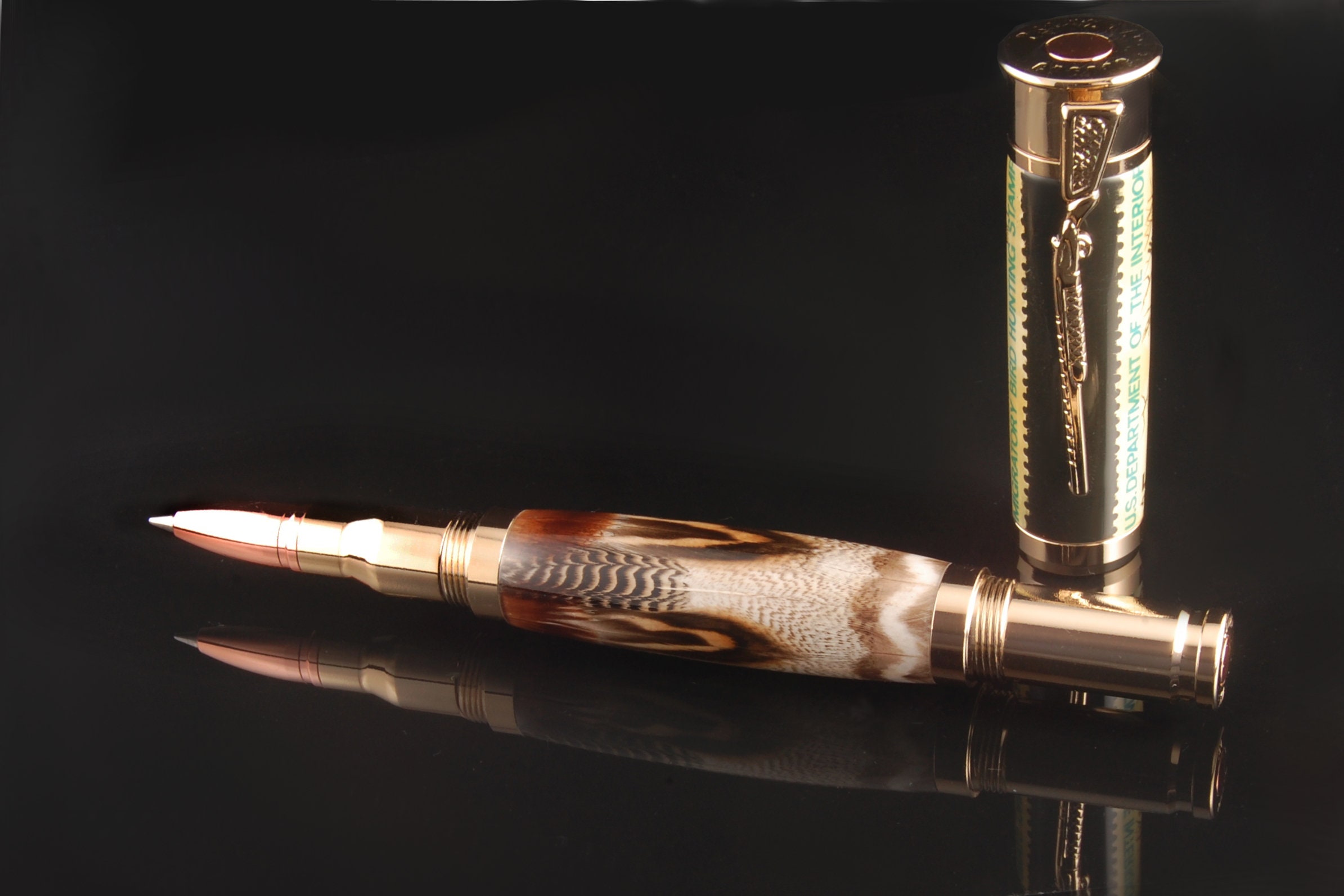 Shotgun Shell Pen -- Rollerball Pen With Duck Feathers & Wood Duck ...