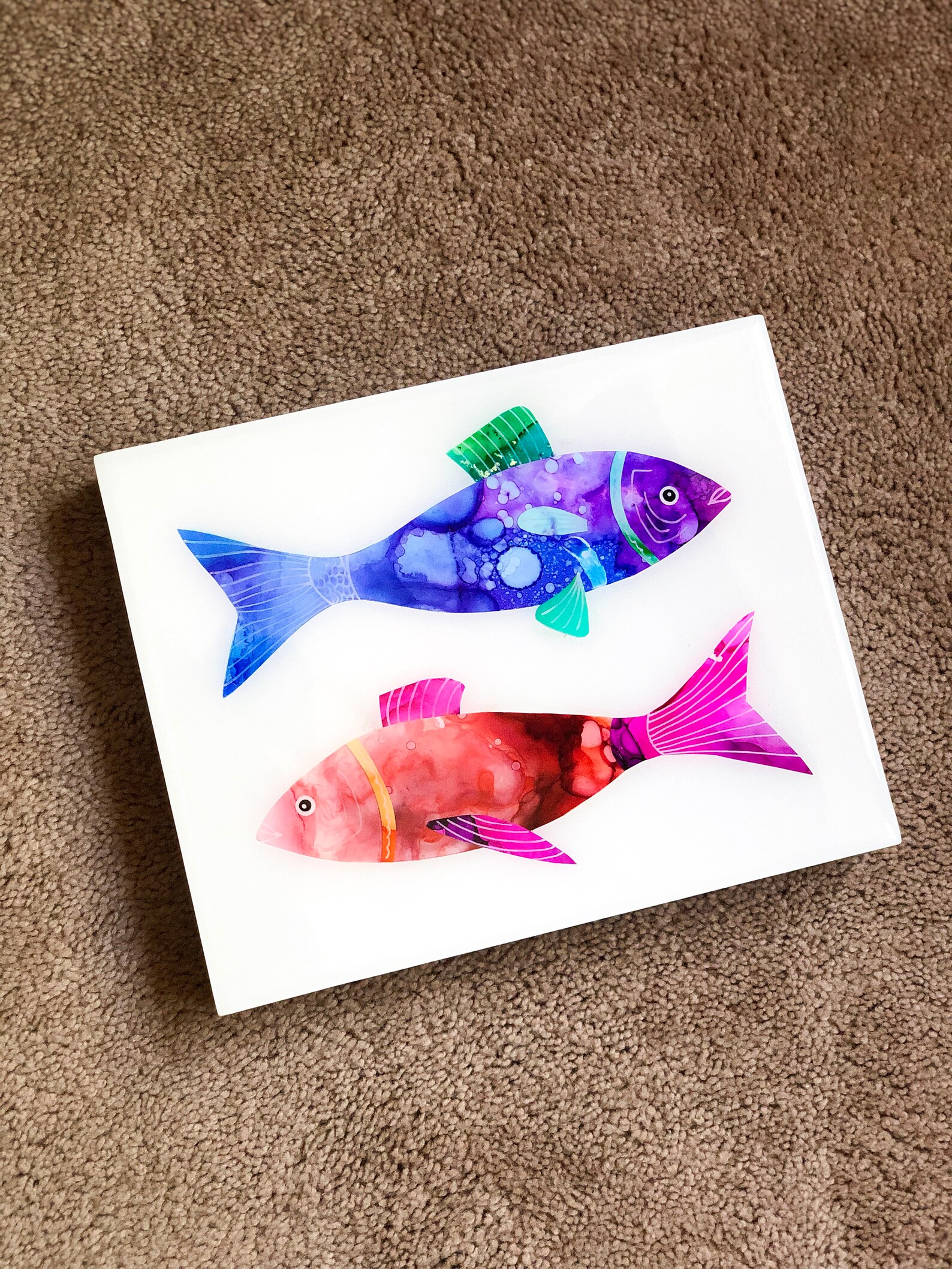 Resin Rainbow Fish Resin Art Mixed Media Collage Alcohol Ink Art - Etsy