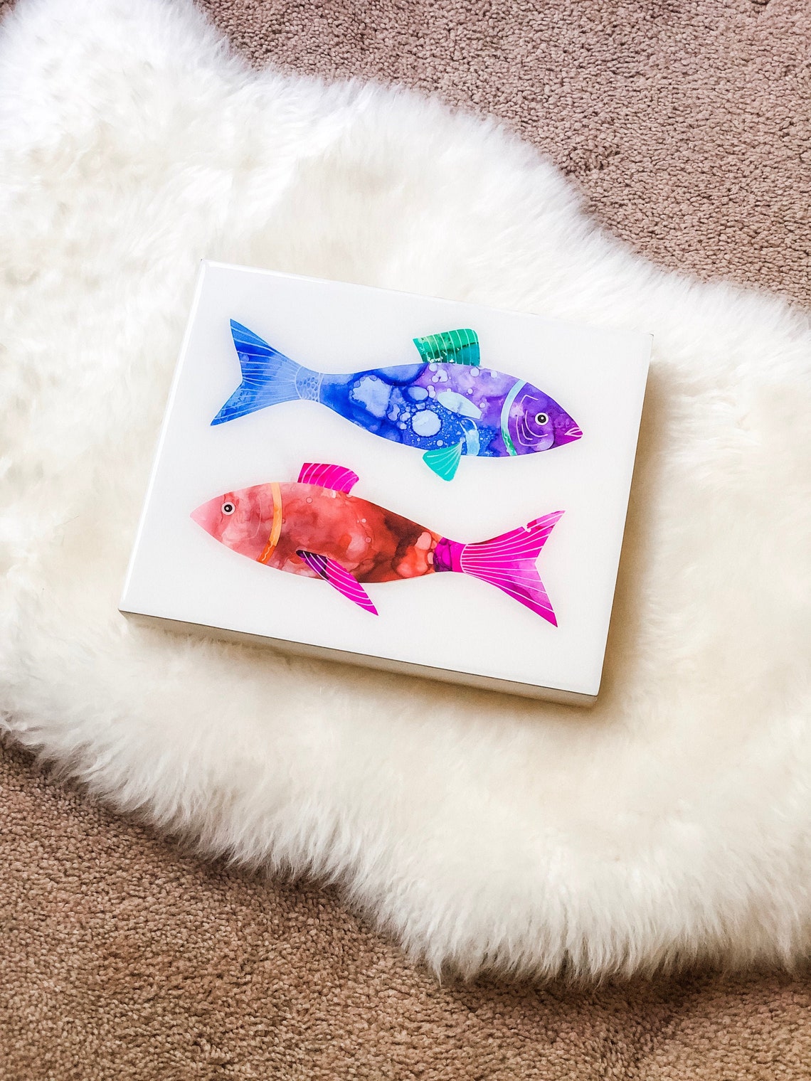 Resin Rainbow Fish Resin Art Mixed Media Collage Alcohol Ink Art - Etsy