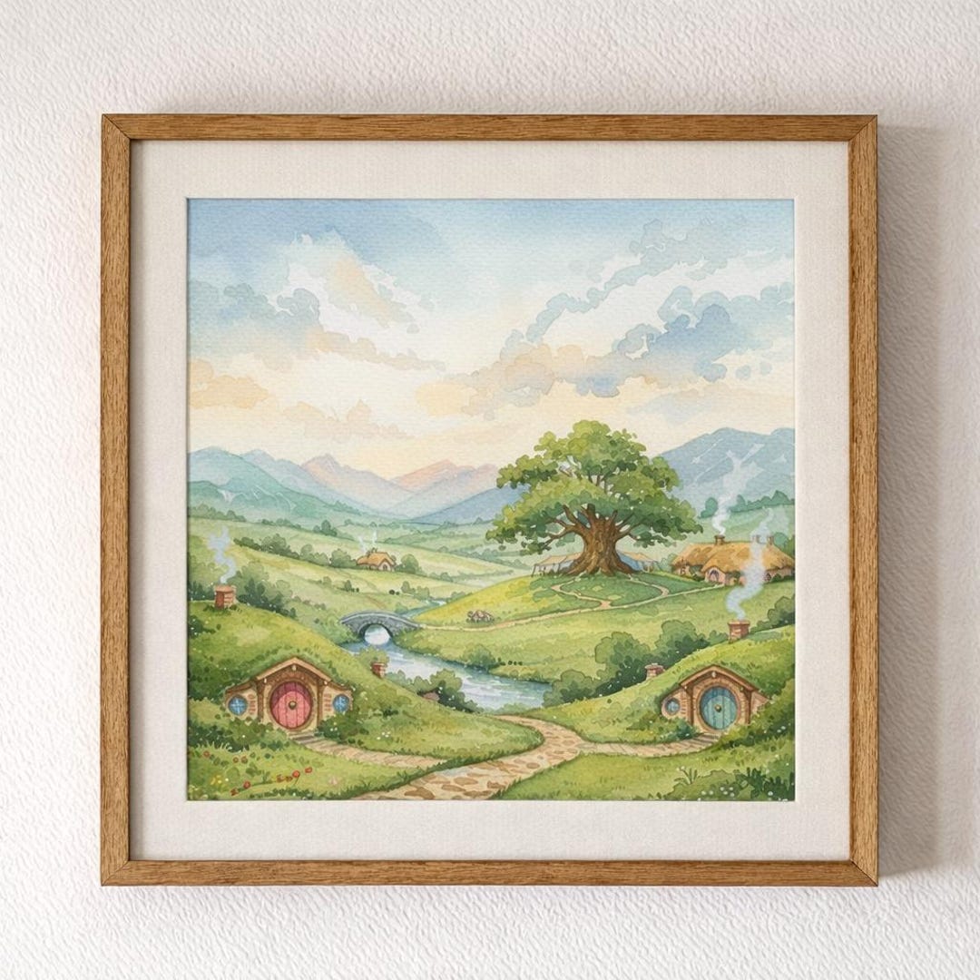 Grassy Countryside Digital Print | Fantasy Town Printable Wall Art ...