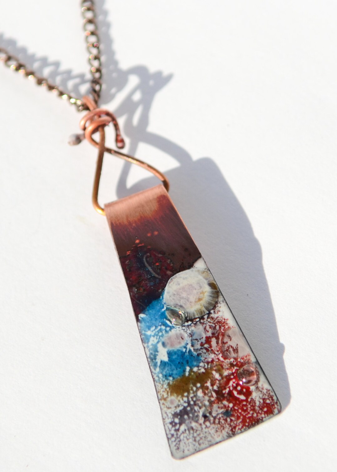 Copper Enamel Pendant Hand Forged Copper Enamel Pendant With Bright ...