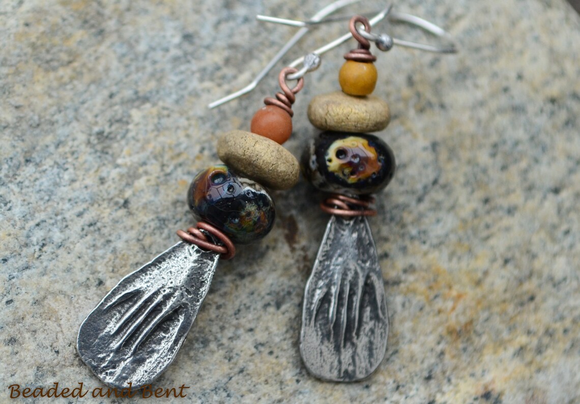 Helping Hand Dangles Boho Earthy Dangles With Pewter Hand Charms and ...