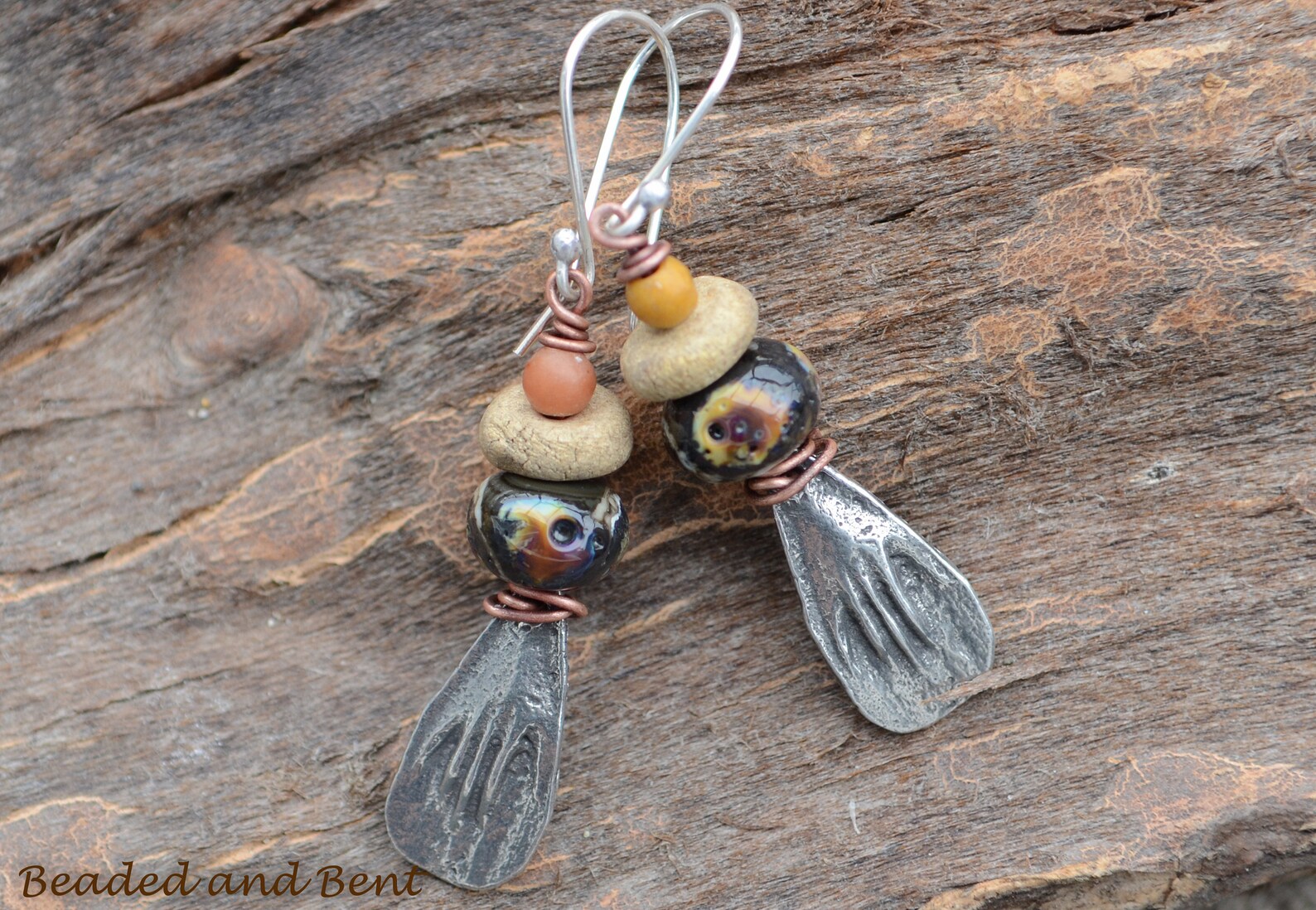 Helping Hand Dangles Boho Earthy Dangles With Pewter Hand Charms and ...