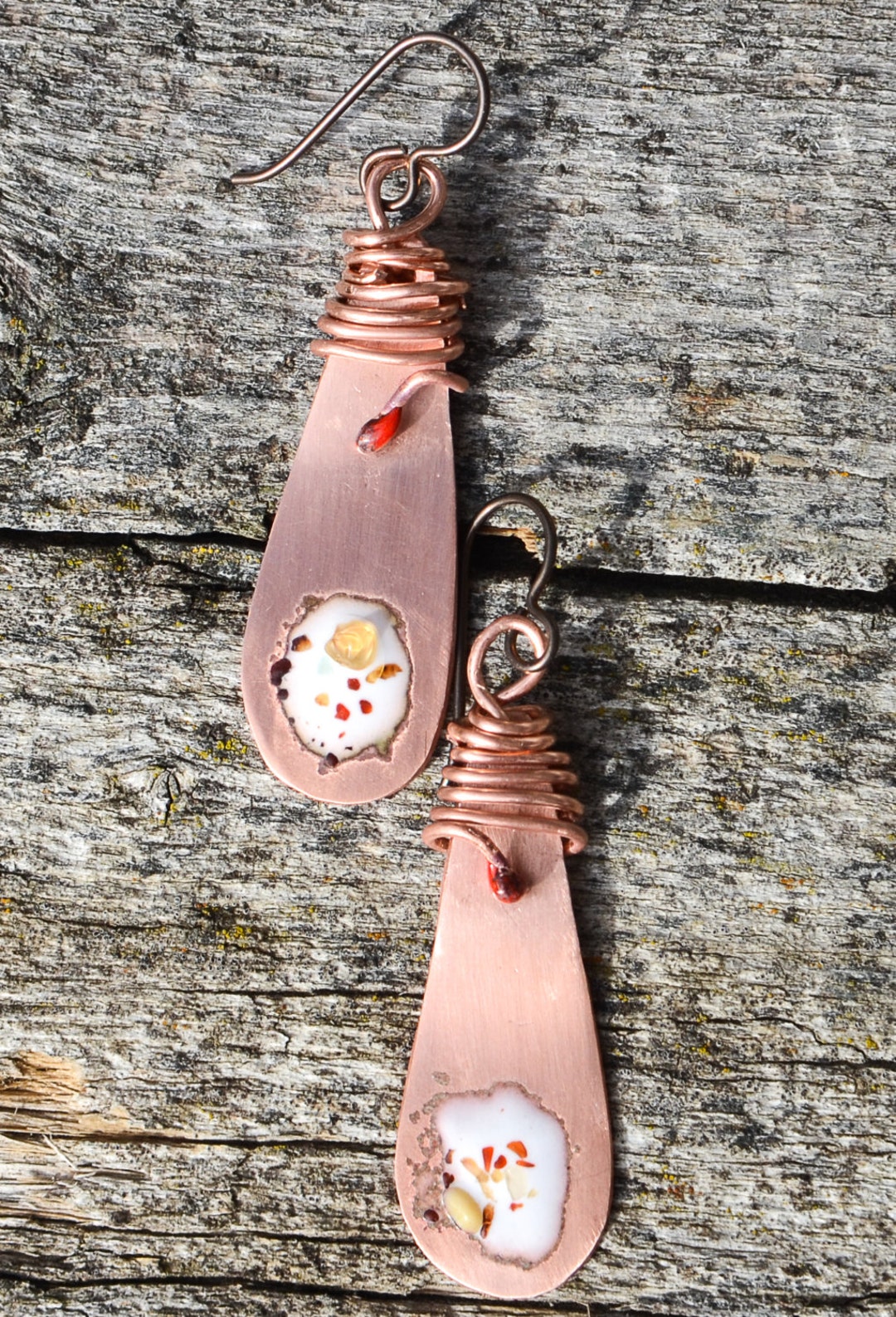 Copper Tear Dangles a Forged Copper Tear Dipped Into Cream Enamel With ...