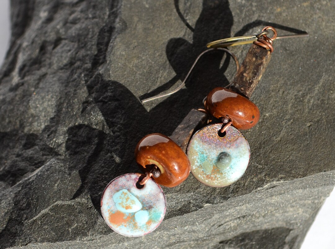 Sale****boho Caramel Disc Dangles - Rustic Boho Earrings With Torch ...