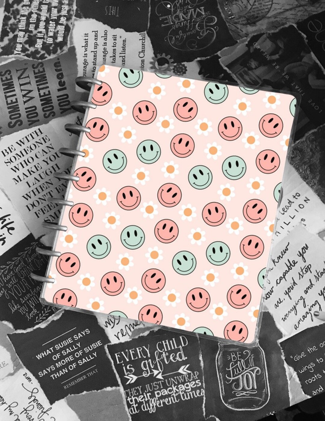 Smile Face Disc Bound Notebook Cover | Teacher | Happy Planner Cover - Etsy