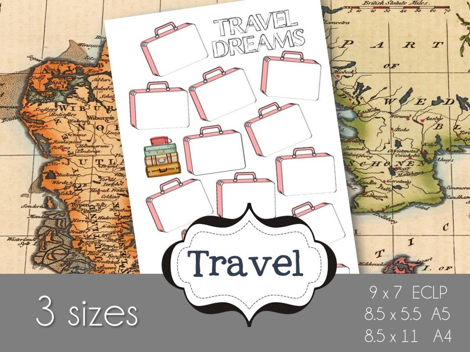 Travel Bullet Journal Printable Paper Size A4 Letter A5 9x7 - Etsy