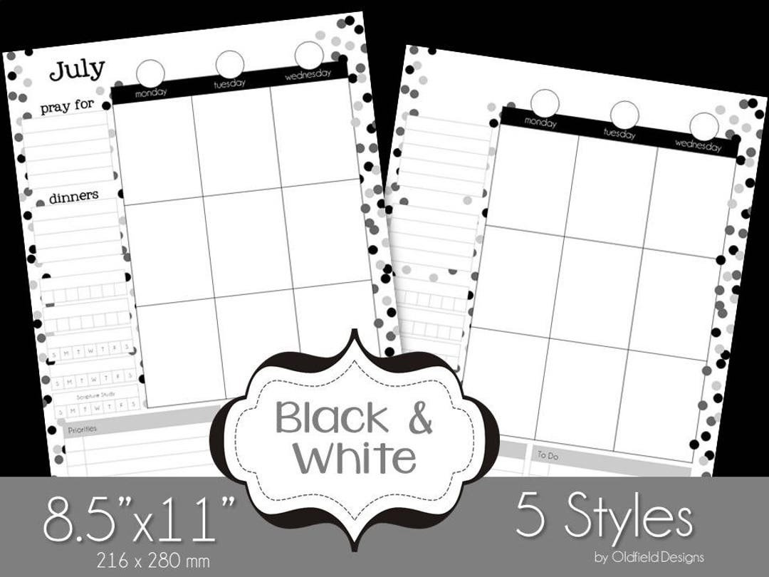 Weekly Printable Planner Pages Black and White - Etsy