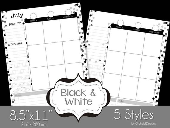 Weekly Printable Planner Pages Black and White | Etsy