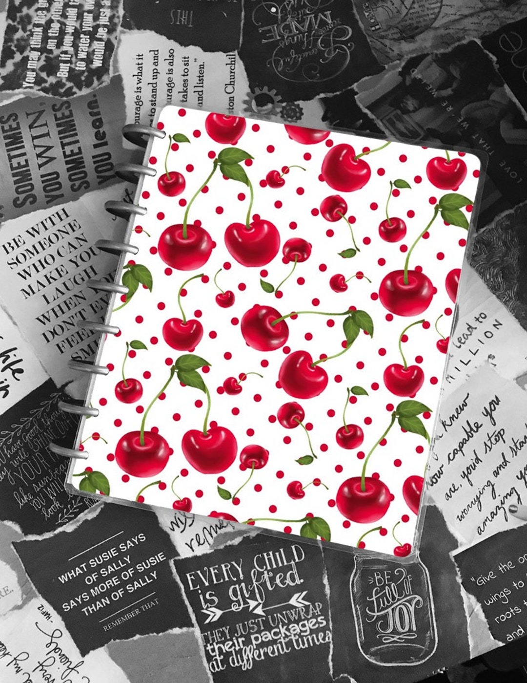 Cherries Plastic Notebook Cover | Teacher | Happy Planner Cover | Disc ...