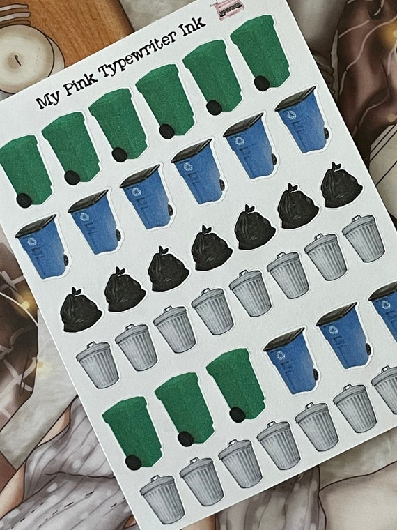 Blue and Green Recycle Bin Stickers Trash Can Garbage Day - Etsy