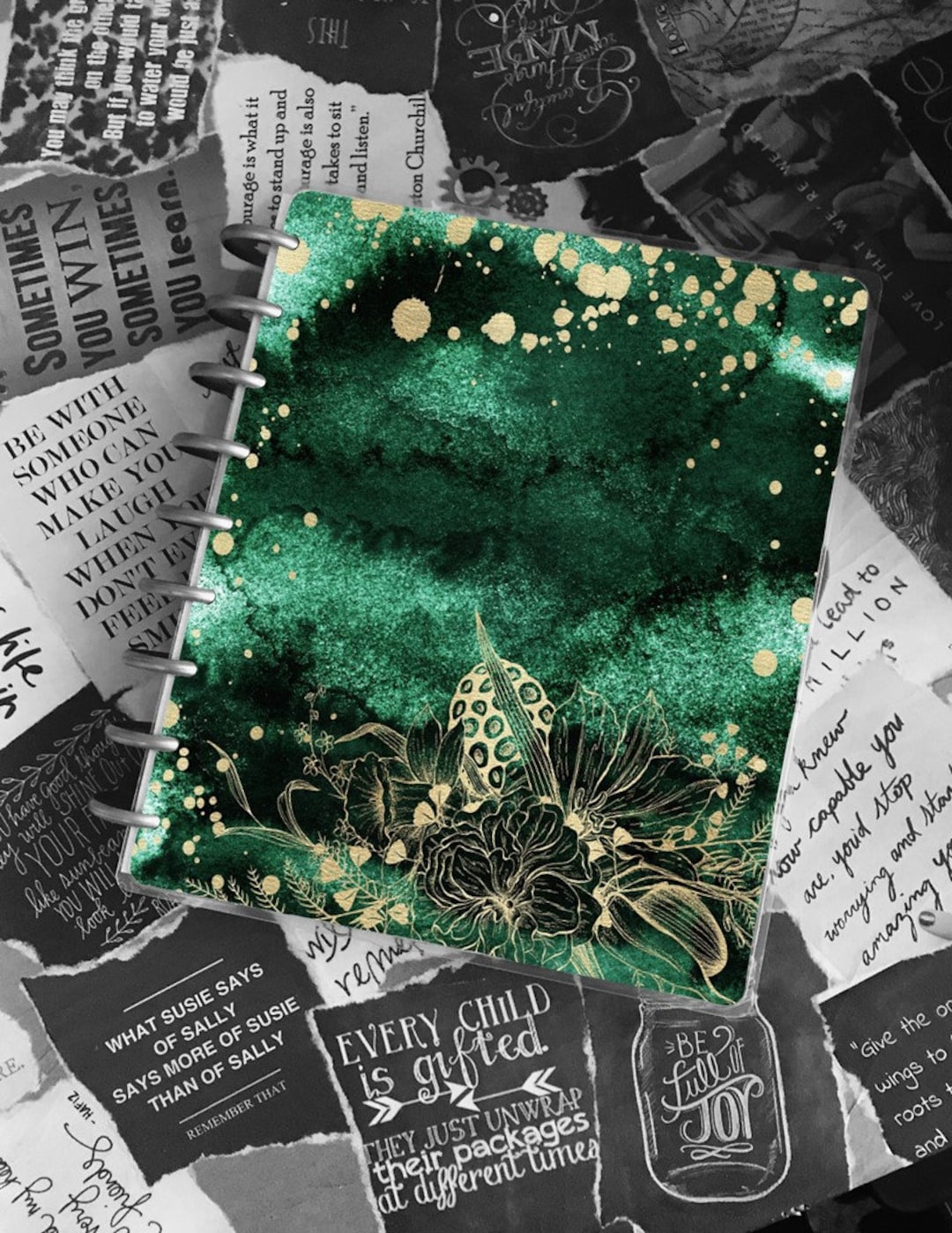 Green Watercolor Disc Bound Cover | Notebook Cover | Planner Cover - Etsy