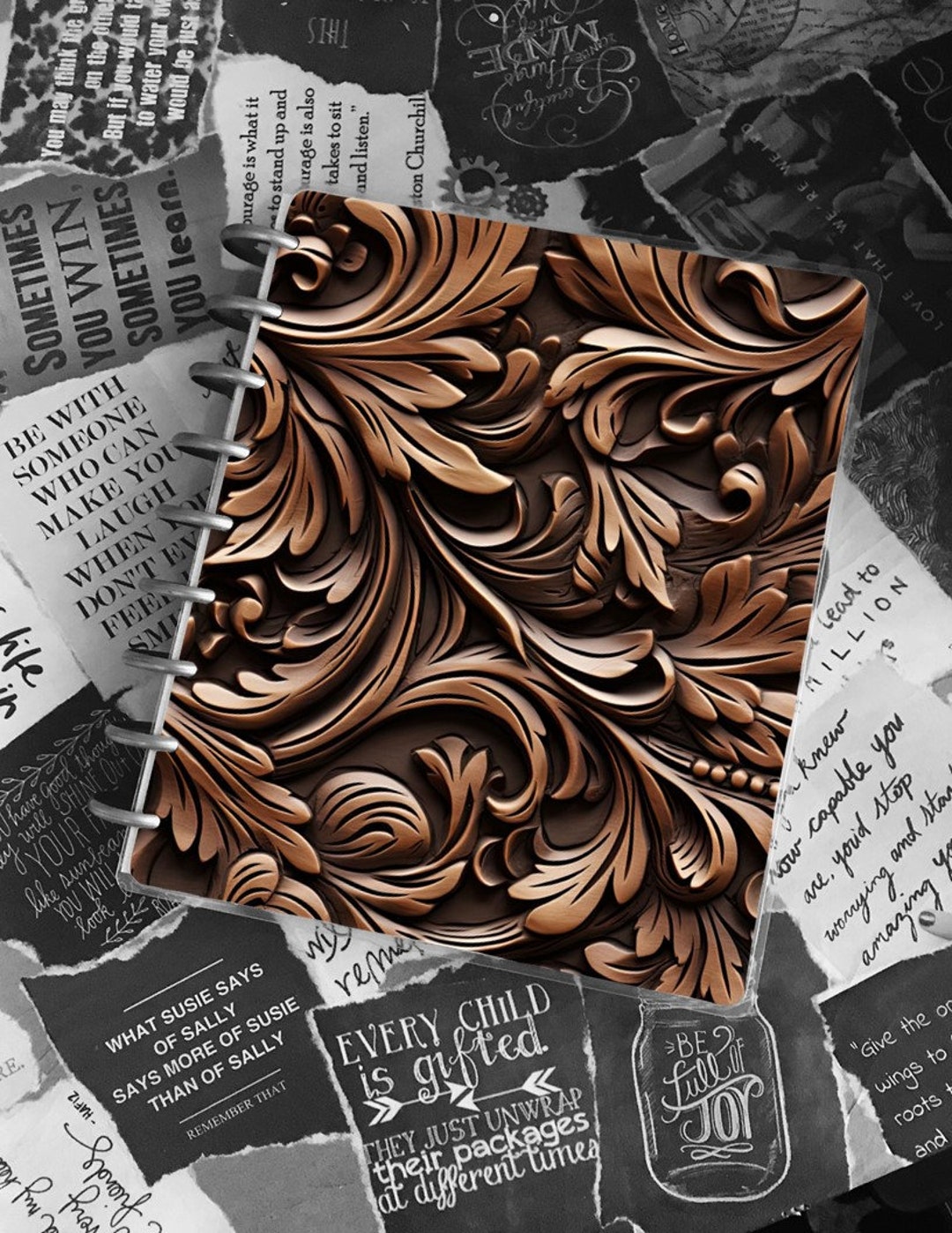 Carved Wood Planner Cover | Disc Bound Plastic Cover | Teacher Notebook ...