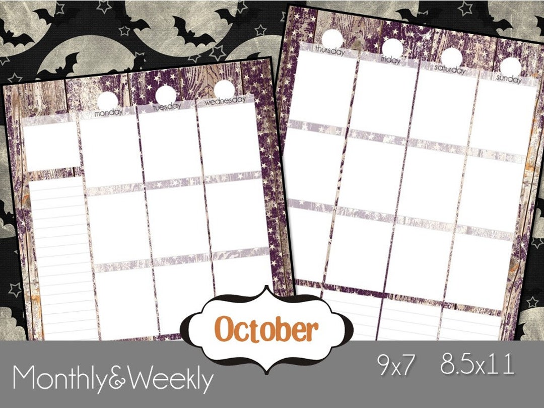 Halloween - October - Printable Planner Pages - Both 8.5x11 Letter Size ...