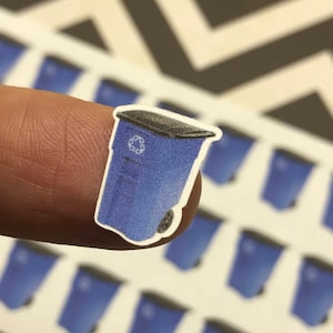 Blue Recycle Bin Sticker - Trash Can - Garbage Day - Planner Sticker ...