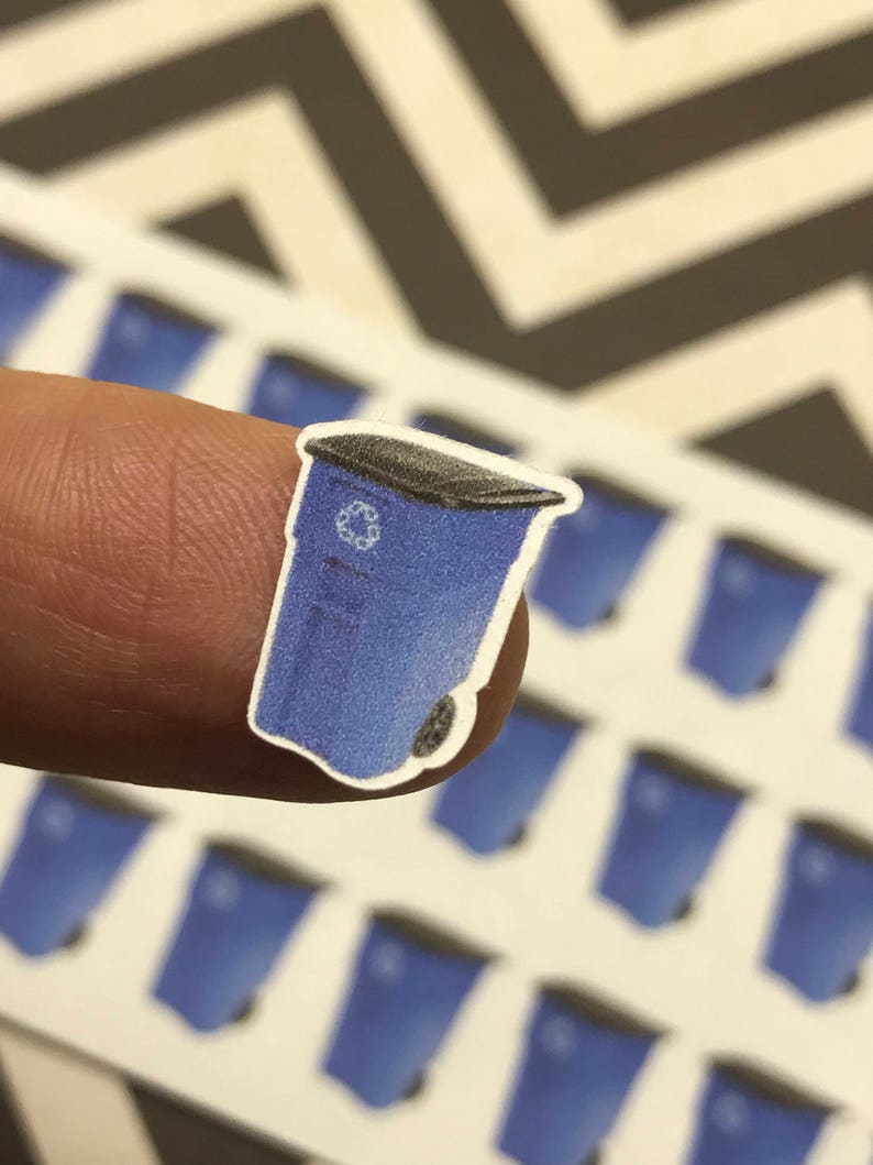 Blue Recycle Bin Sticker Trash Can Garbage Day Planner | Etsy