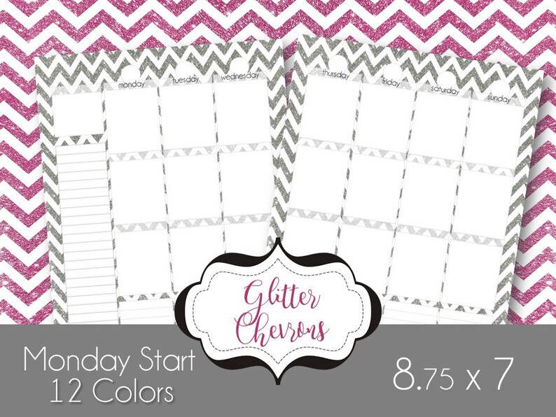 Chevron Glitter Printable Planner Pages - Weekly Spread - Etsy