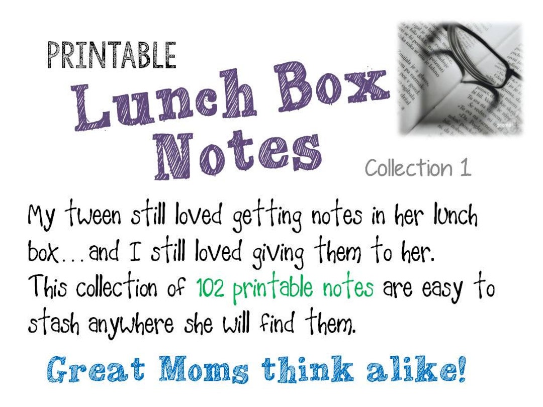 Collection 1 - Lunch Box Notes for Your Tween and Teen - Notes to Leave ...