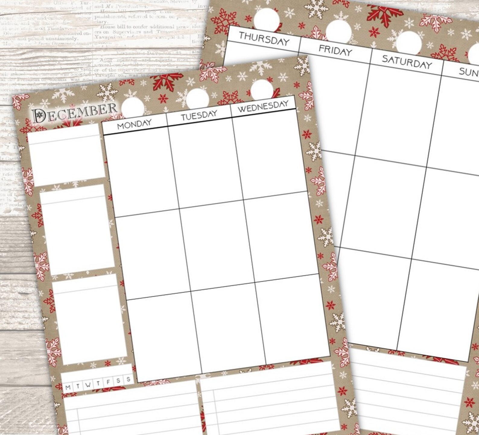 Christmas December Printable Planner Pages Refill 9x7 - Etsy