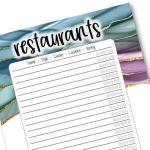 Restaurant Tracker Refill Planner Pages - Etsy