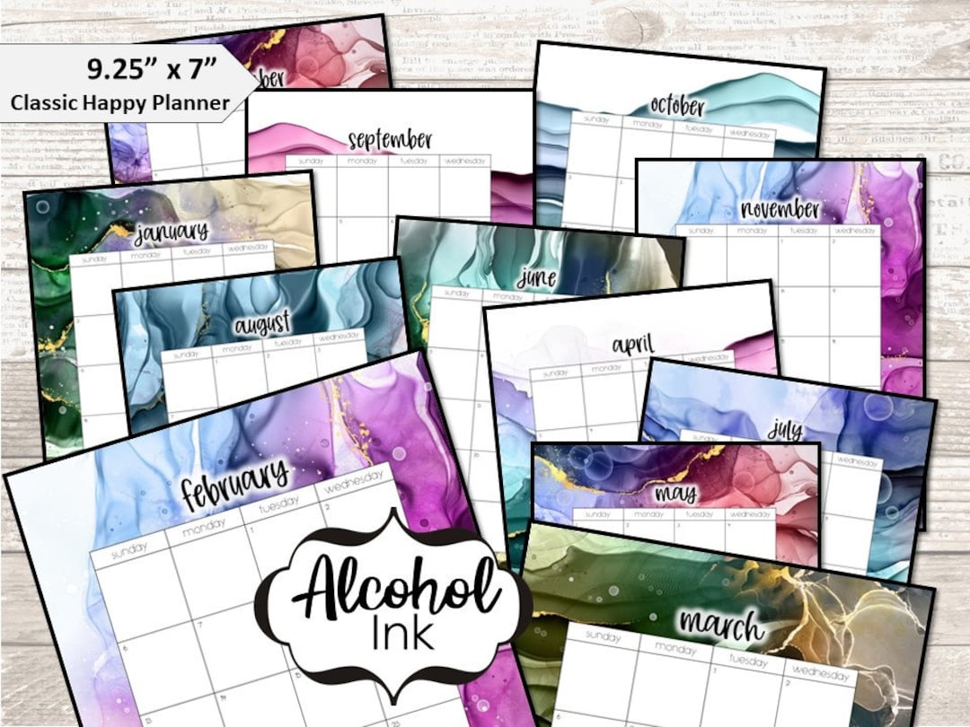 Alcohol Ink Undated Monthly Planner Pages: Big & Classic Happy Planner ...
