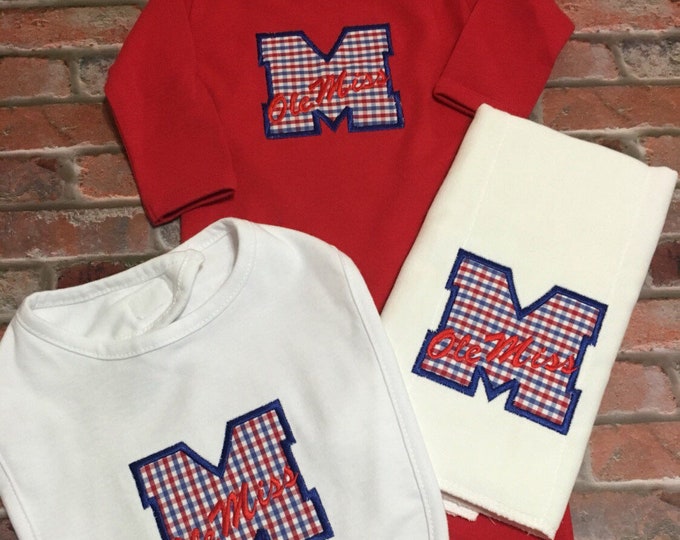 Ole Miss Rebels Red Gown; Bib and Burp Cloth; Baby Layette; Ole Miss ...