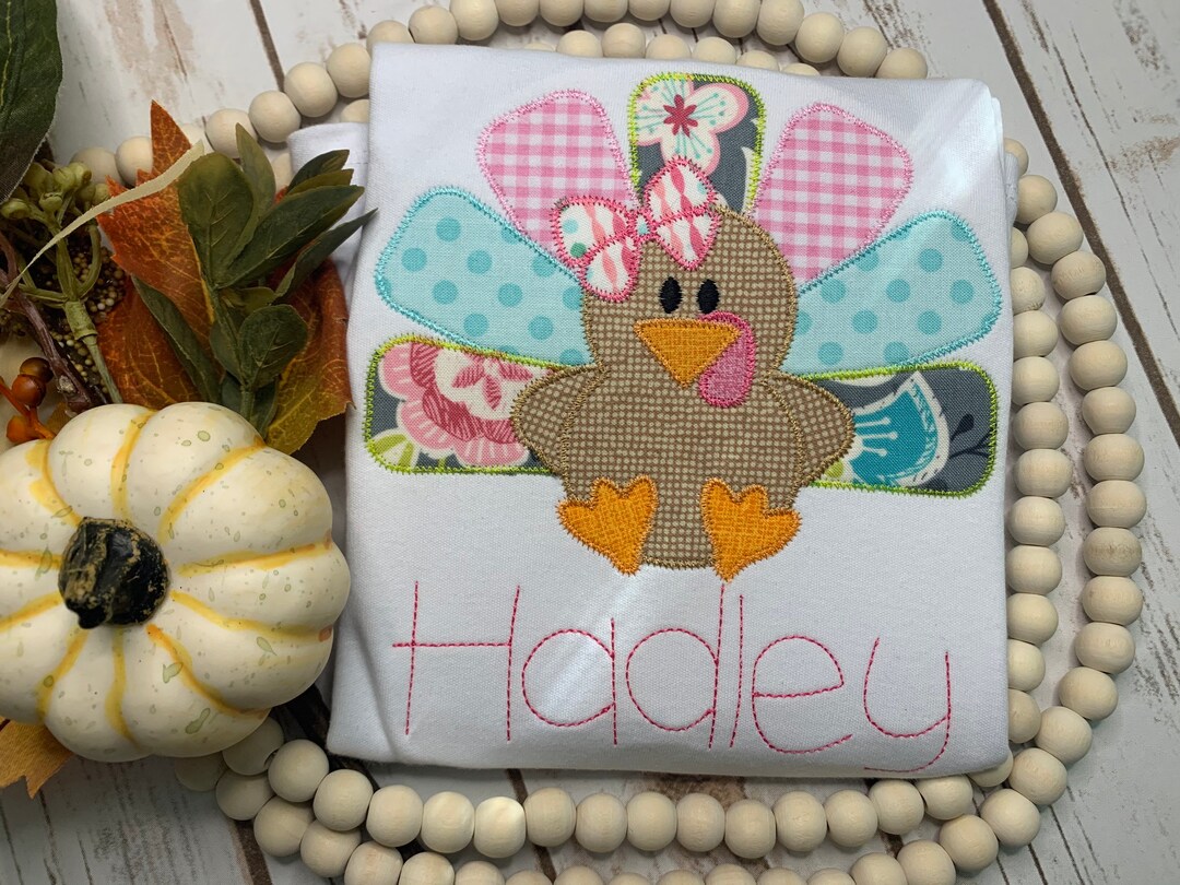 Girls Thanksgiving Shirt: Personalized Appliqued Turkey, Fall Outfit - Etsy