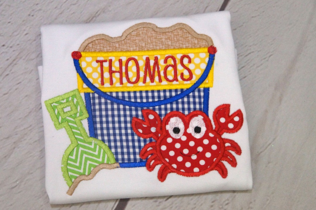 Boys Summer Appliqued Shirt: Personalized Crab & Pail - Etsy