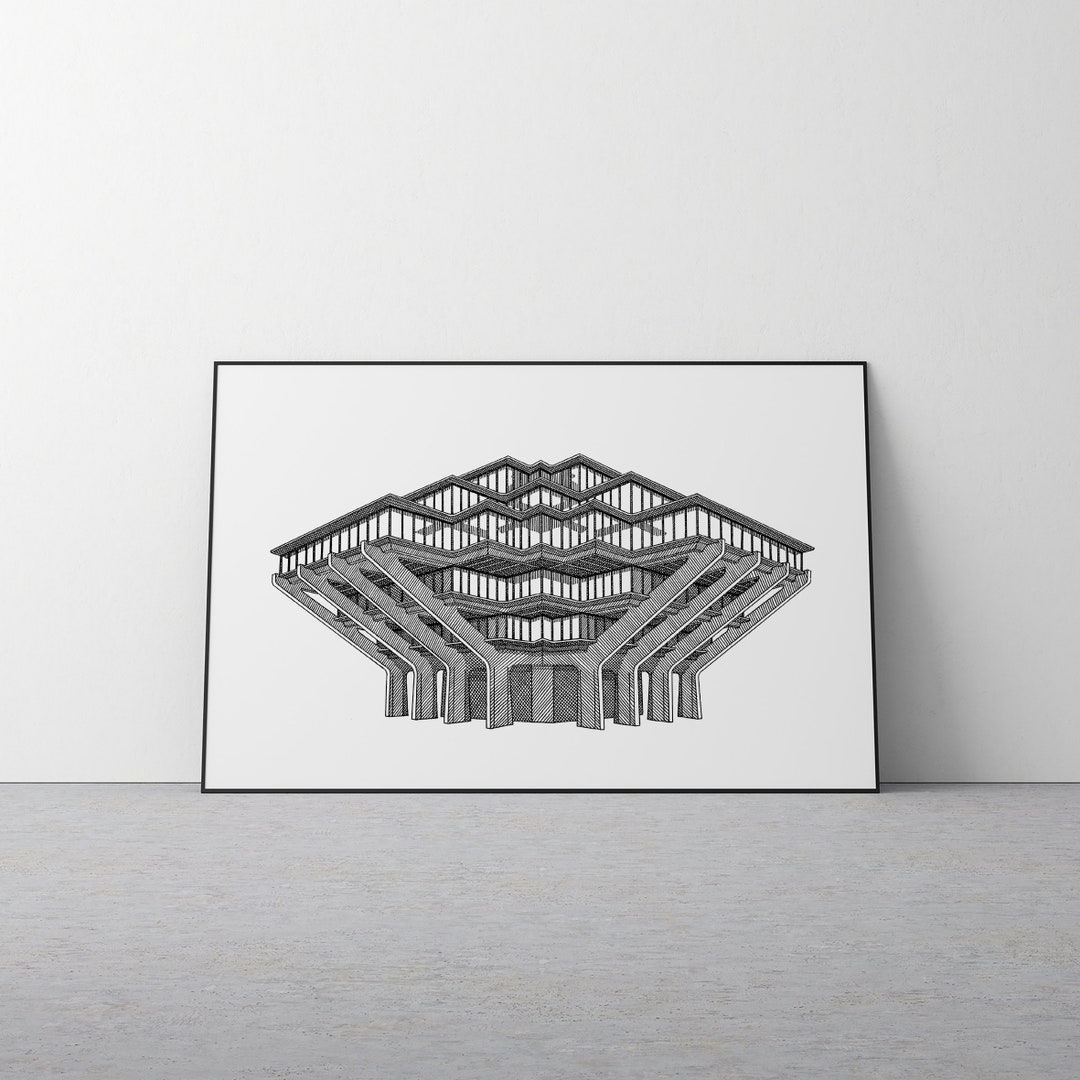 Art PRINT | Geisel Library | Architectural Drawing | Brutalist ...