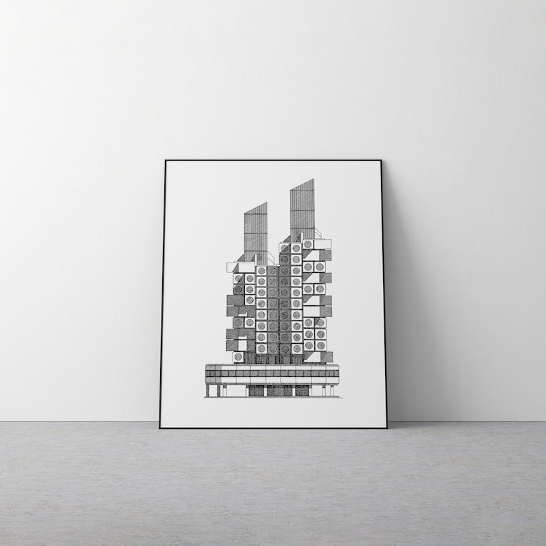 Art PRINT | Nagakin Capsule Tower | Architectural Drawing | Japanese ...