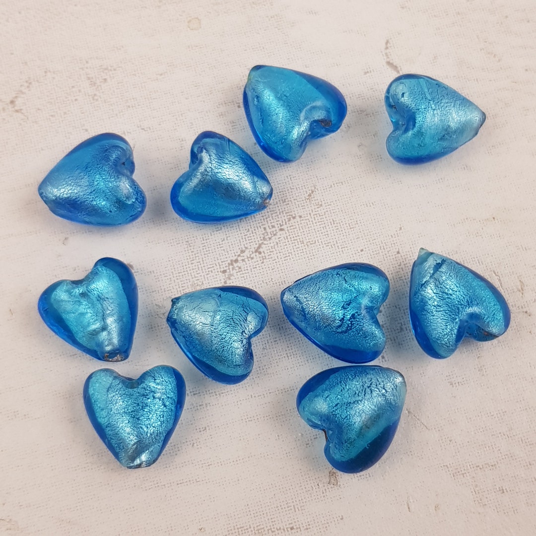 10 Murano Glass Heart, Foil Glass Beads Heart, Glass Hearts, Venetian ...