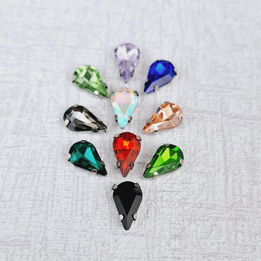 13 X 8mm Teardrop, Pear Shape Rhinestone Sew on Glass Crystal, Silver ...