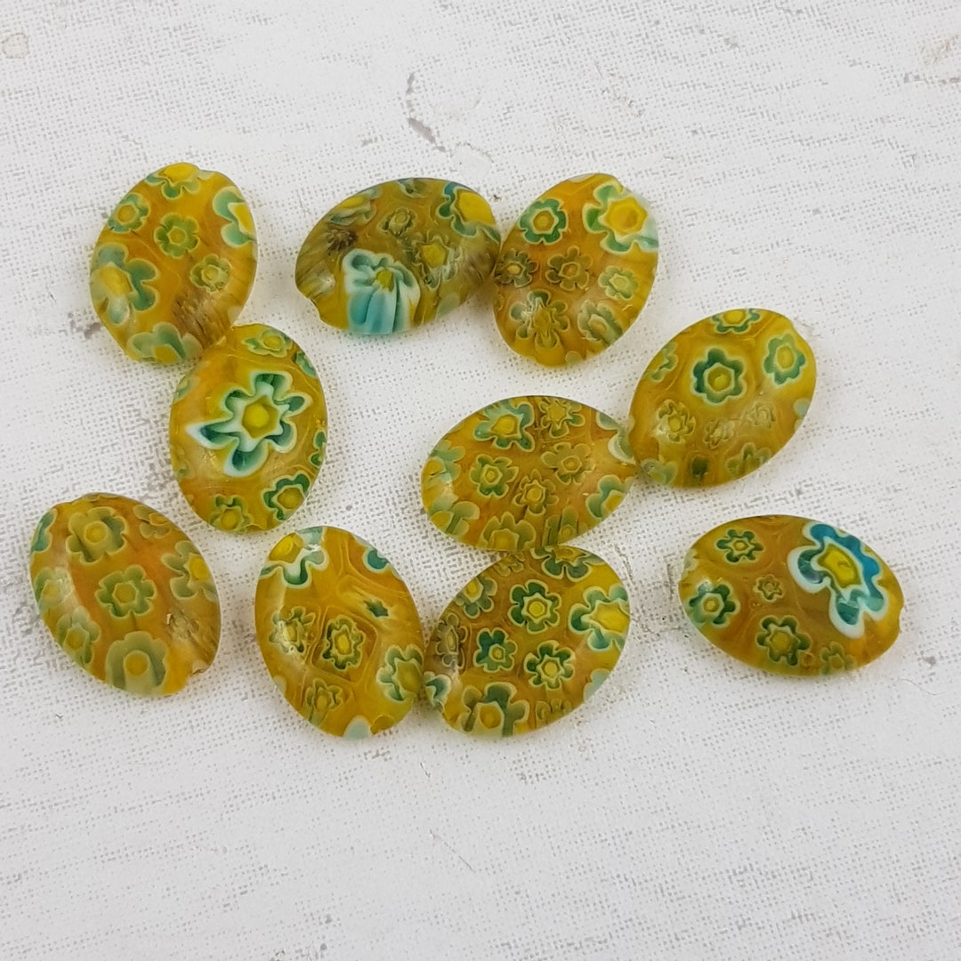 10 X Millefiori Glass Italian Beads, Flower Beads 14 X 10mm B34 - Etsy
