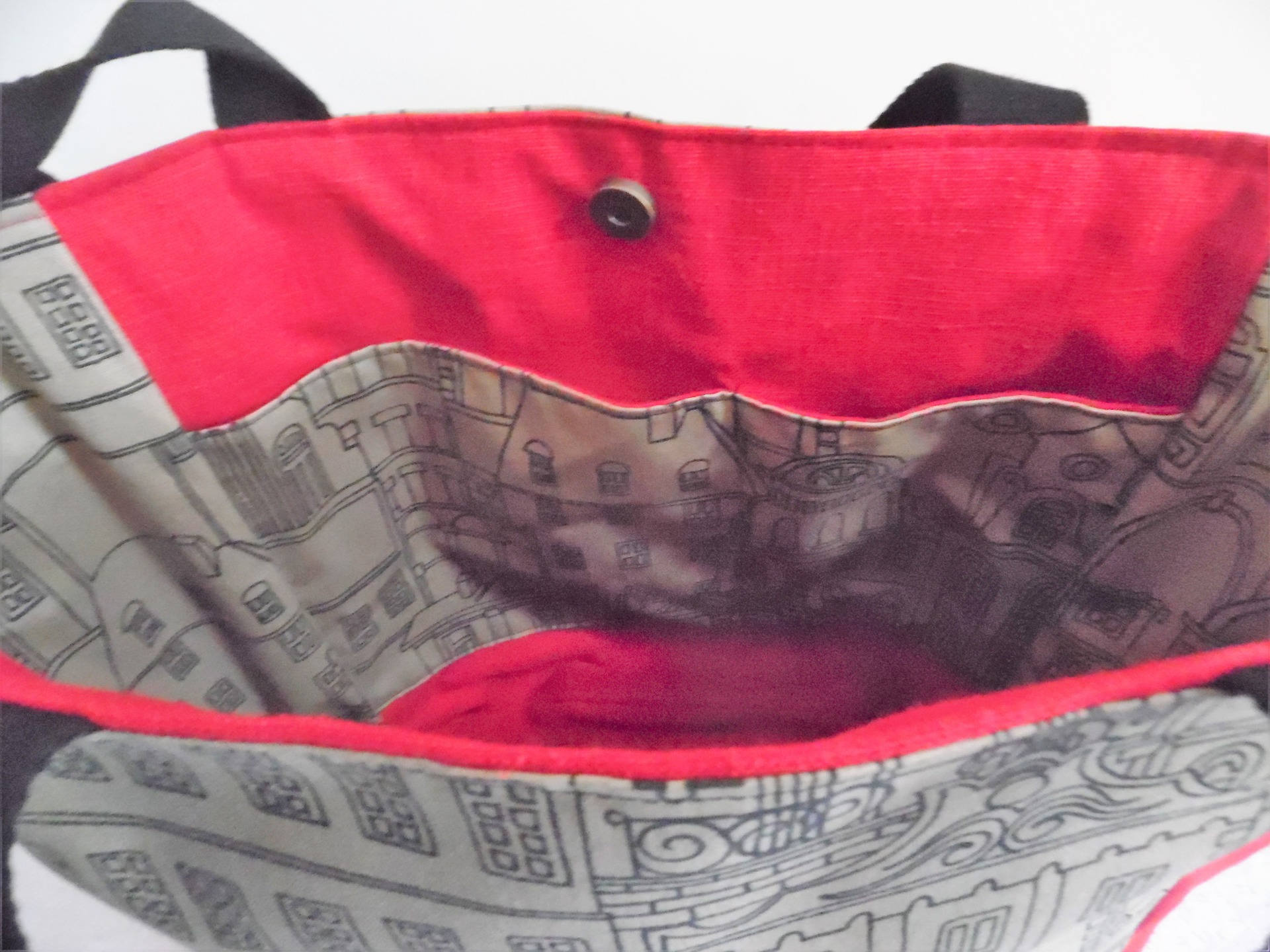 Taupe and Red Linen Bag walk in Town - Etsy