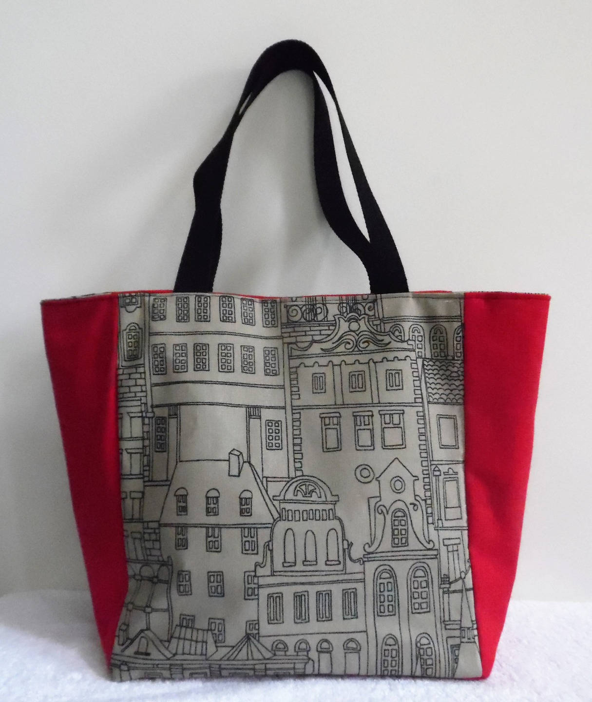 Taupe and Red Linen Bag walk in Town - Etsy
