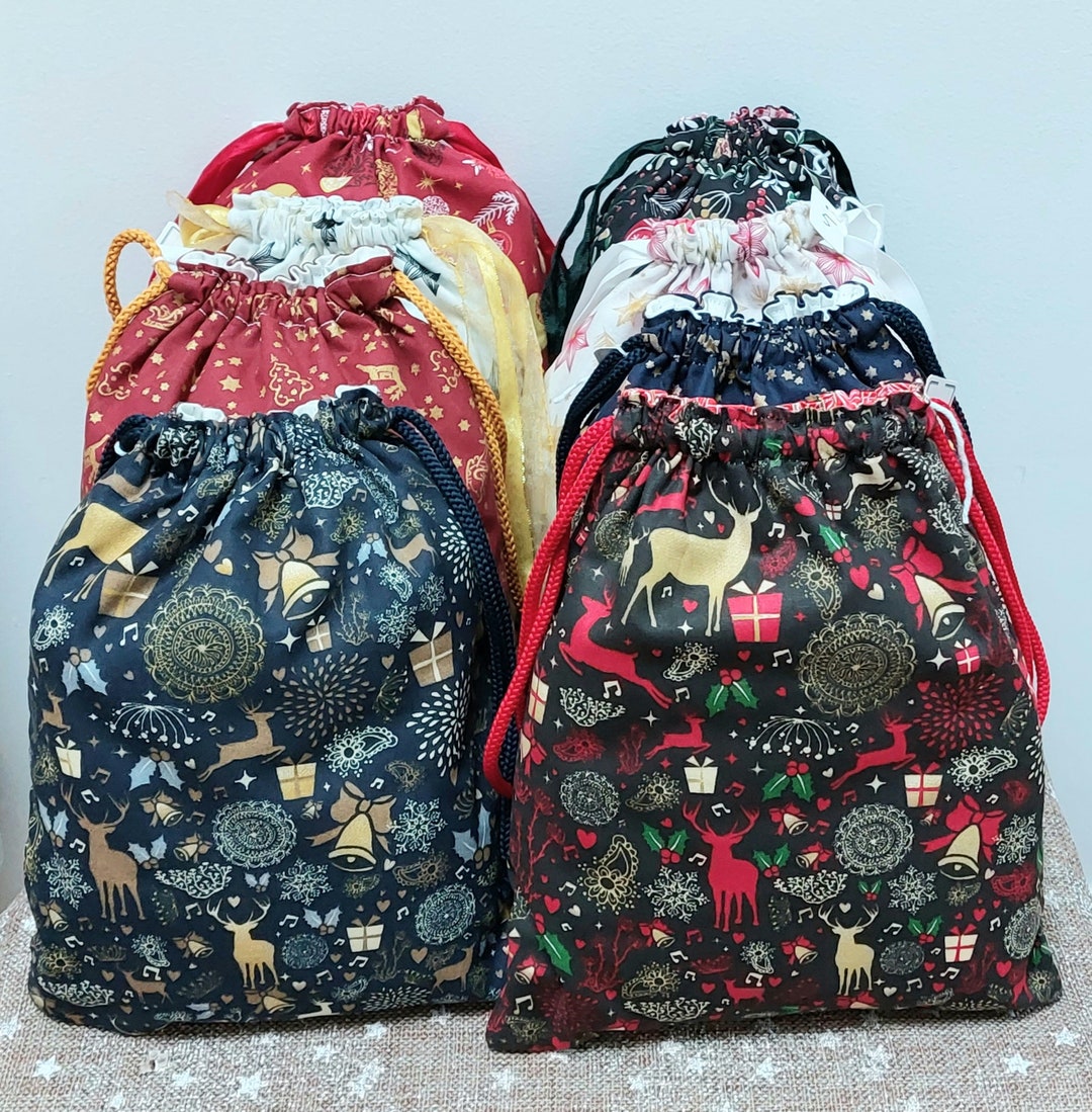 Christmas Bag, Festive Fabric Christmas Theme Gift Bag - Etsy UK
