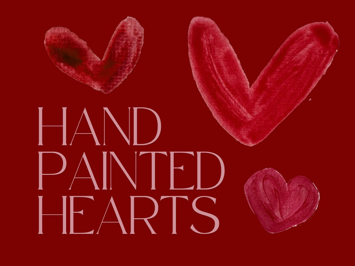 Red Hearts Hand Painted Clipart, 42 Hand Painted PNG Heart Shapes, Hand ...