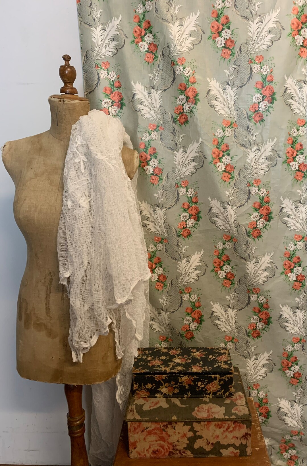 Vintage English Floral Chintz Fabric, Grey Pink Rose Print - Etsy
